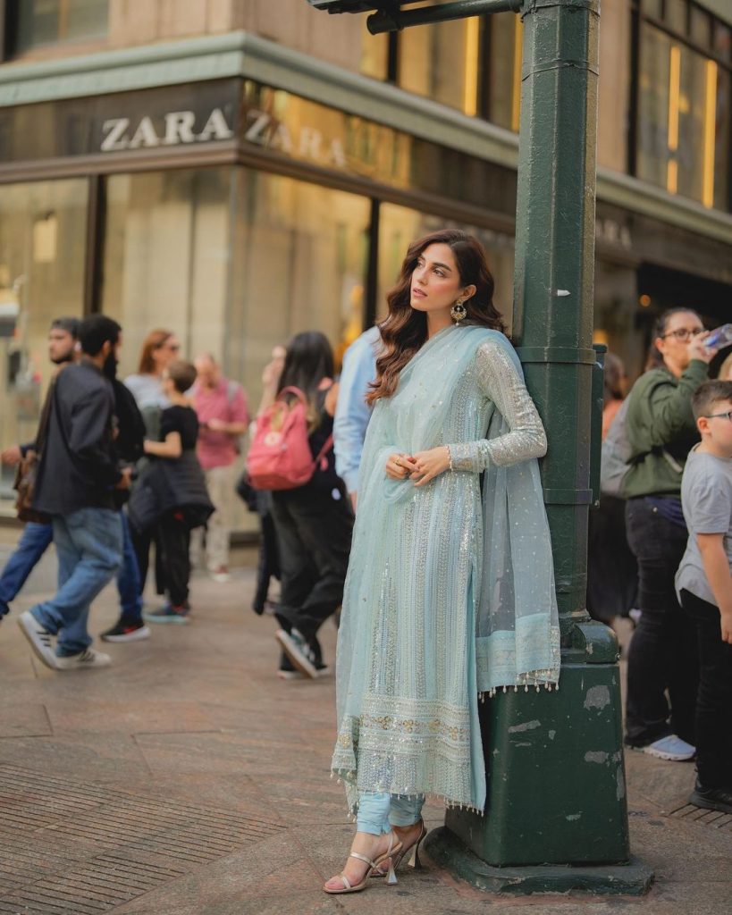 Maya Ali Shines Like a Diamond In Shimmery Ice Blue Ethnic Wear - Lens